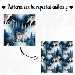 Dreamy Wolf Digital Paper Set, Magical Wolf Seamless Pattern, Night Dog ...