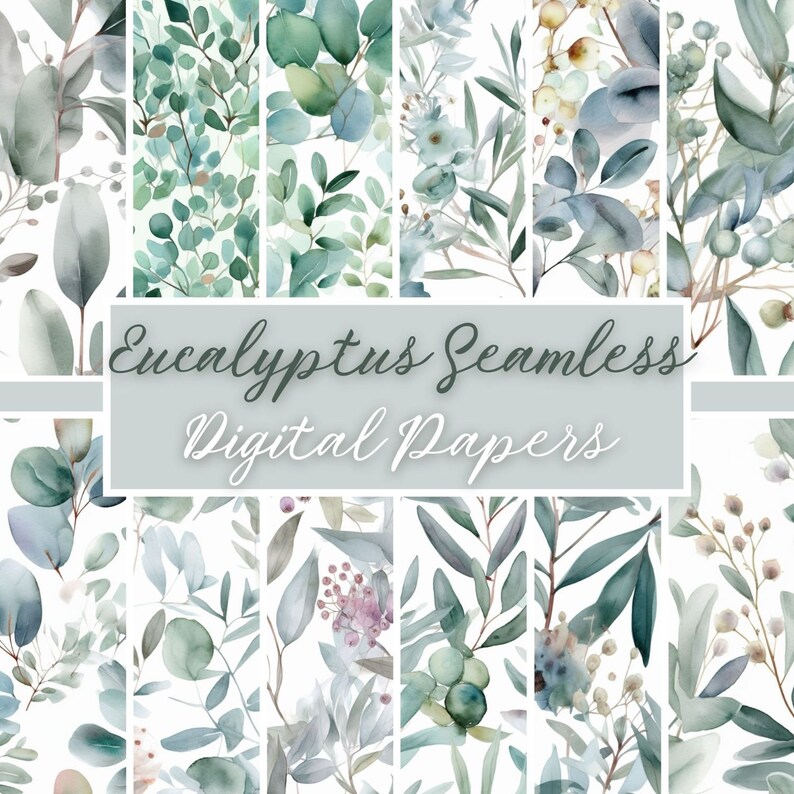 Watercolor Eucalyptus Digital Papers Eucalyptus Seamless - Etsy