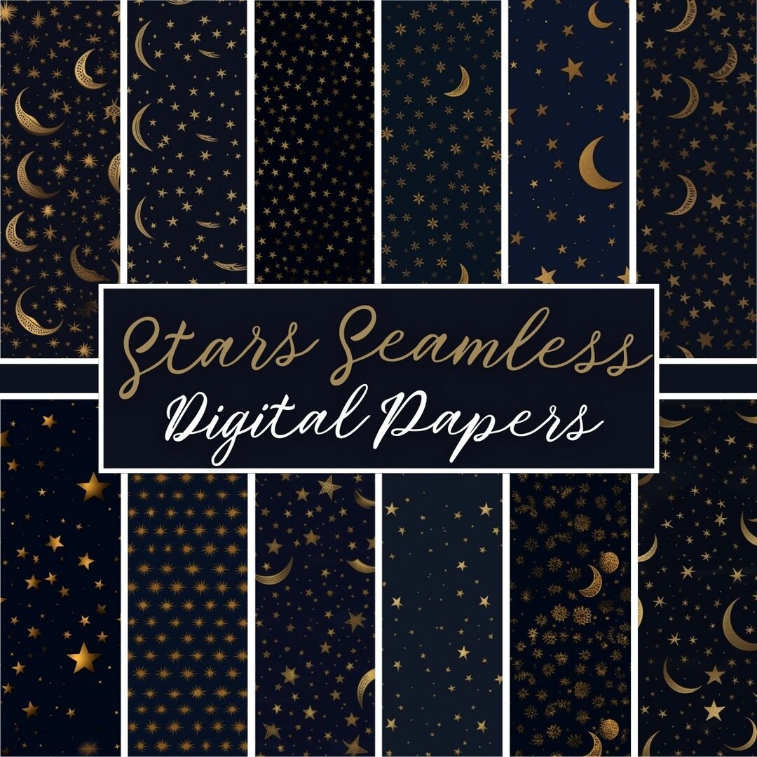 Gold Stars Digital Paper Set, Gold Stars Seamless Pattern, Crapbook ...