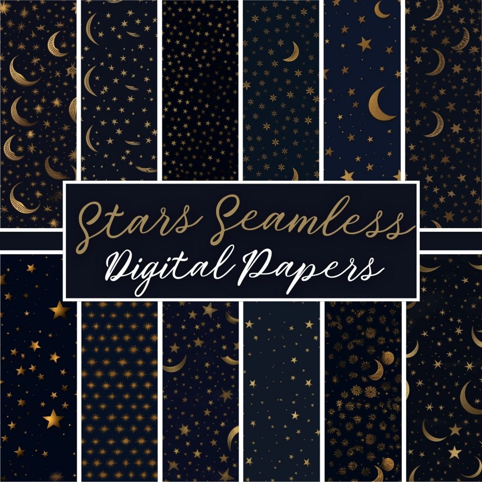 Gold Stars Digital Paper Set, Gold Stars Seamless Pattern, Crapbook ...