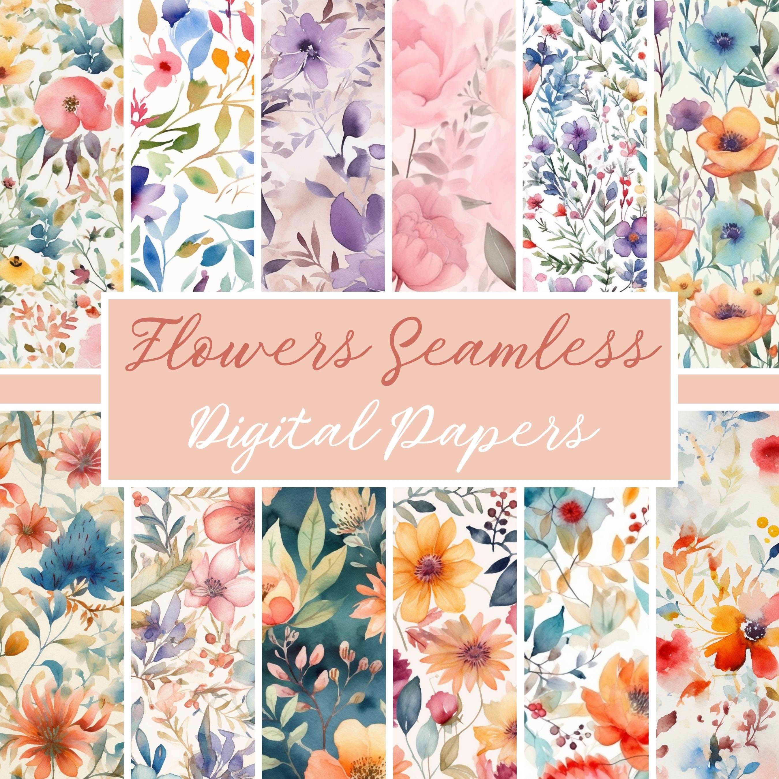 Watercolor Floral Digital Paper, Flower Seamless Patterns, Floral ...