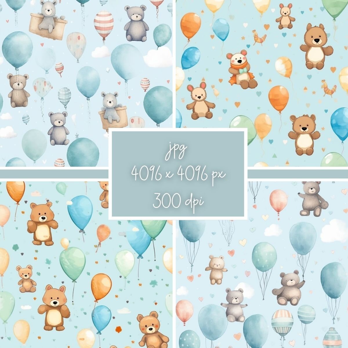 Nursery Baby Boy Digital Paper Set, Baby Boy Seamless Pattern, Nursery ...