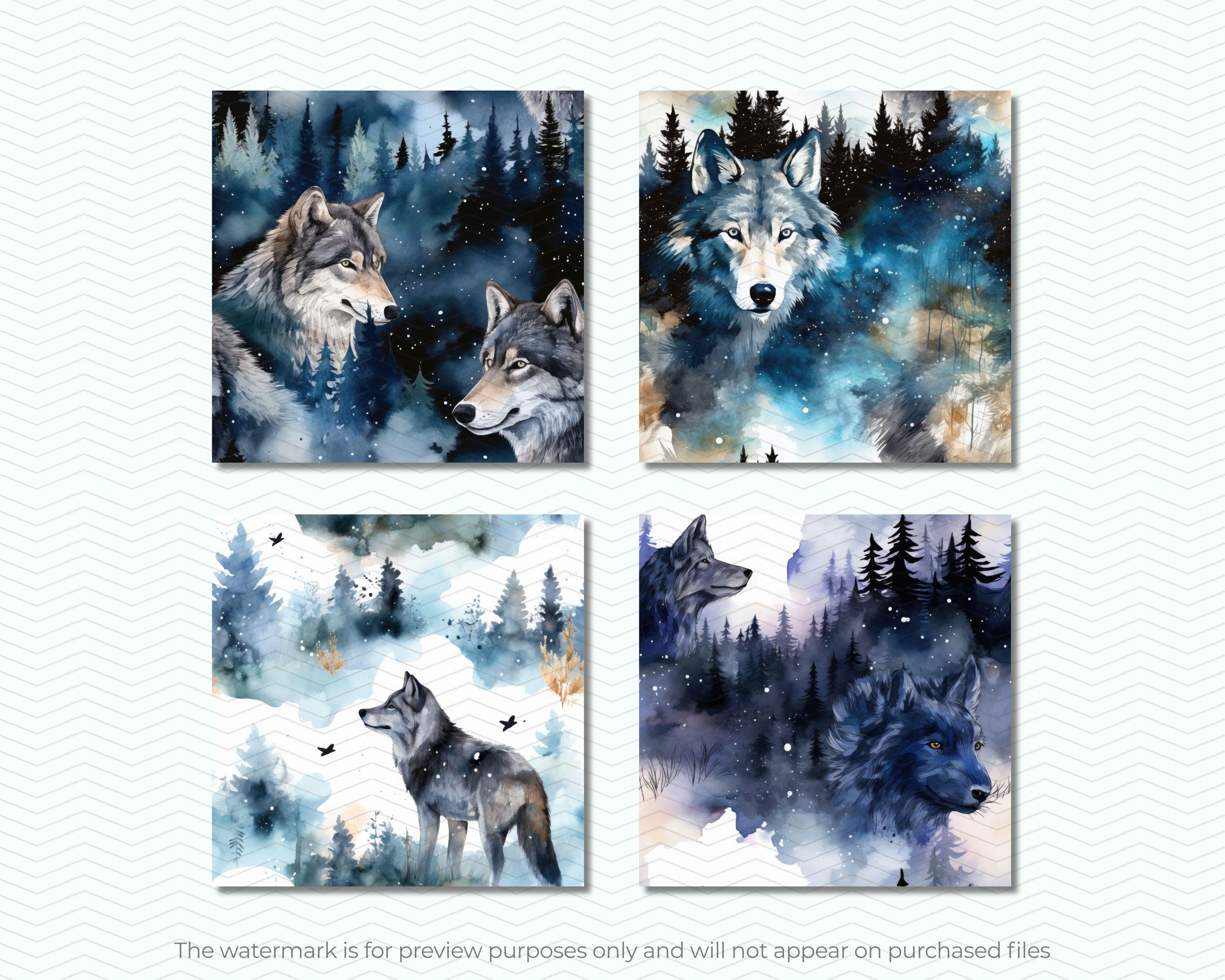 Dreamy Wolf Digital Paper Set, Magical Wolf Seamless Pattern, Night Dog ...