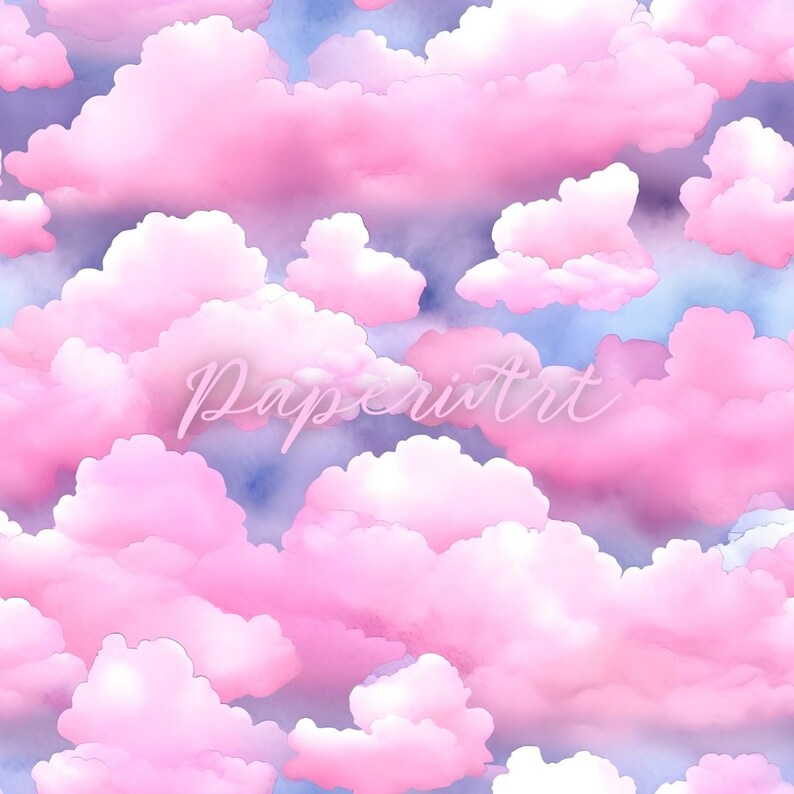 Watercolor Pink Clouds Digital Paper Set, Soft Sky Seamless Pattern ...
