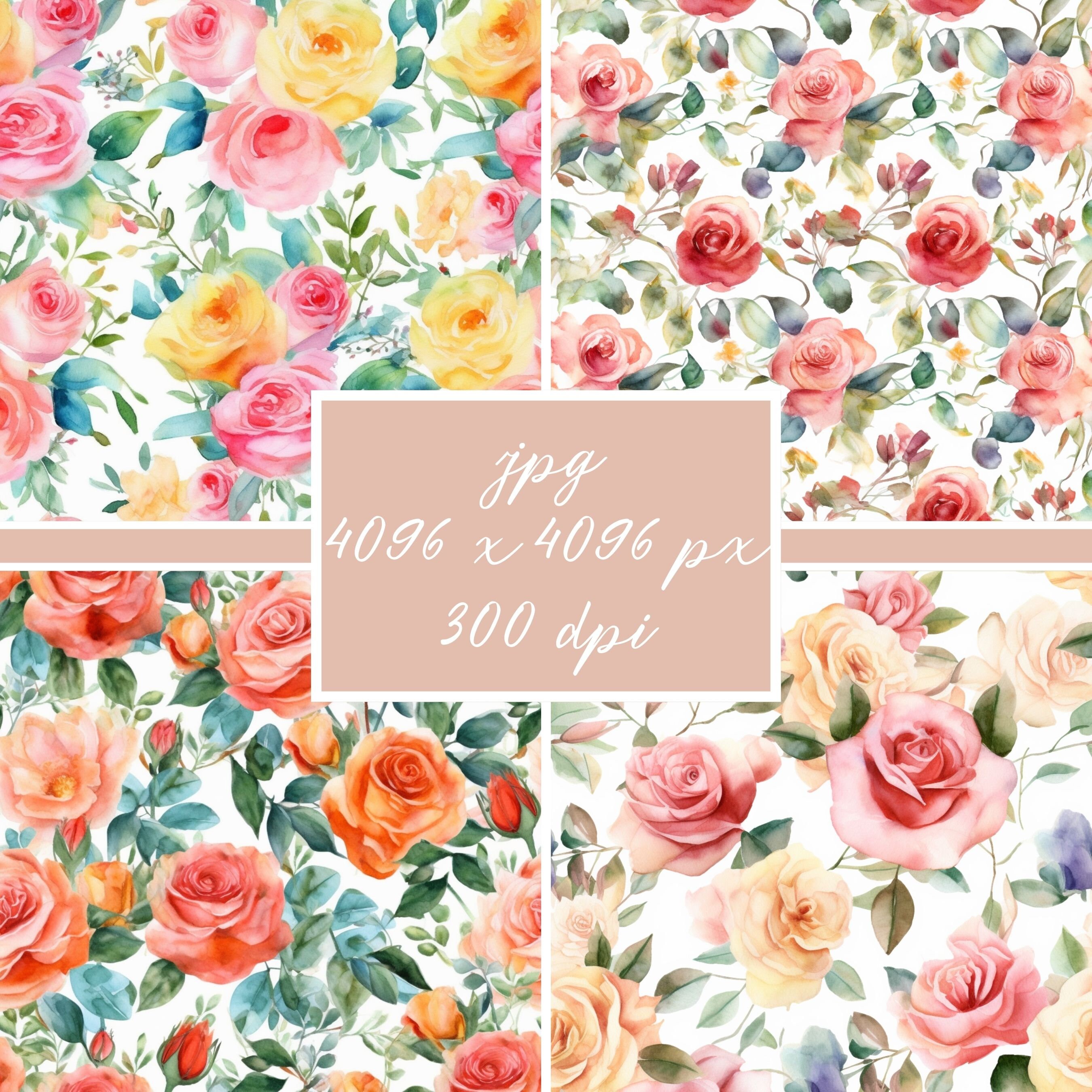 Watercolor Rose Digital Paper Flowers Seamless Pattern - Etsy