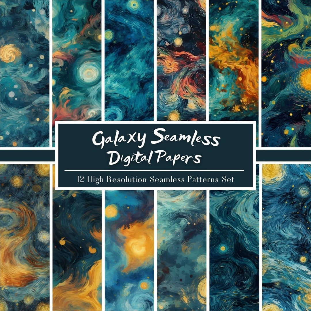 Van Gogh Galaxy Digital Paper Set, Galaxy Seamless Pattern, Van Gogh ...
