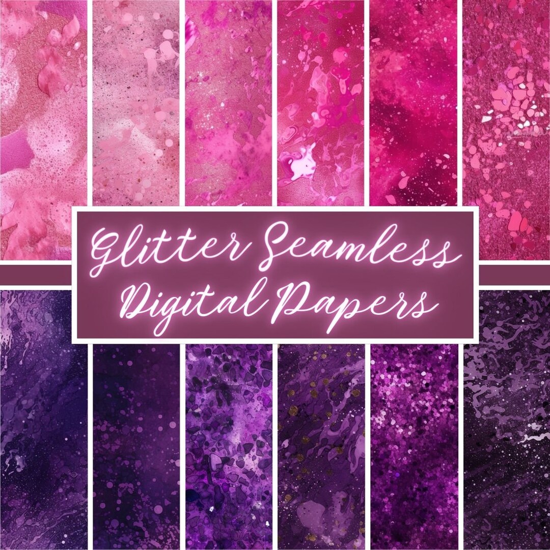 Glitter Digital Paper Set, Purple Glitter Seamless Pattern, Glitter ...