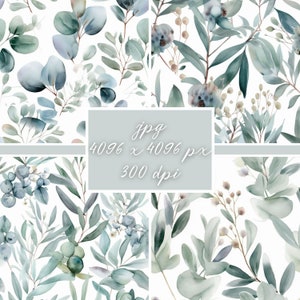 Watercolor Eucalyptus Digital Papers, Eucalyptus Seamless Patterns ...