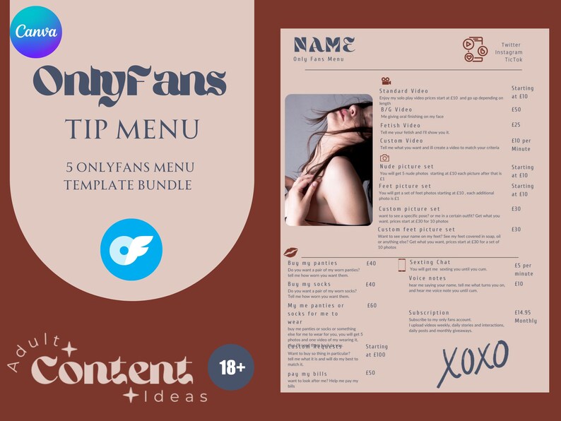 Onlyfans Tipping Menu Template, OnlyFans Ideen, Fansly, Reddit, Cam ...