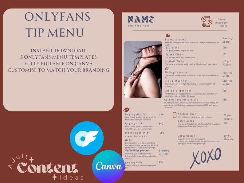Onlyfans Tipping Menu Template, Onlyfans Ideas, Fansly, Reddit, Cam ...