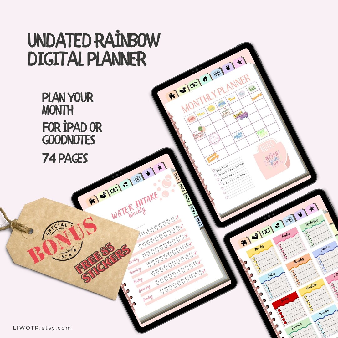 Undated Rainbow Monthly Dıgıtal Planner (İpad, Goodnotes) - Etsy
