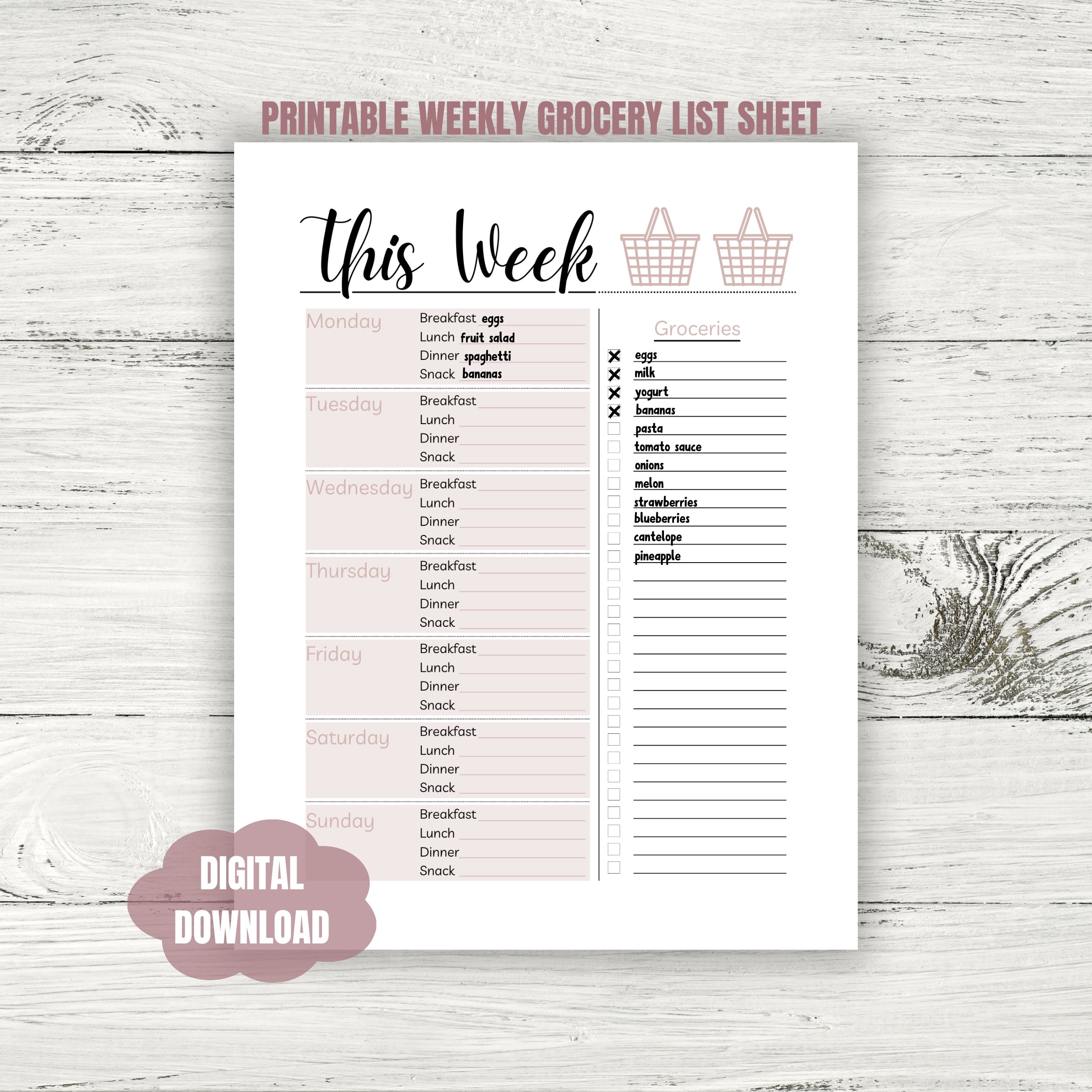 Printable Grocery List Simple Weekly Grocery List Groceries Minimalist ...