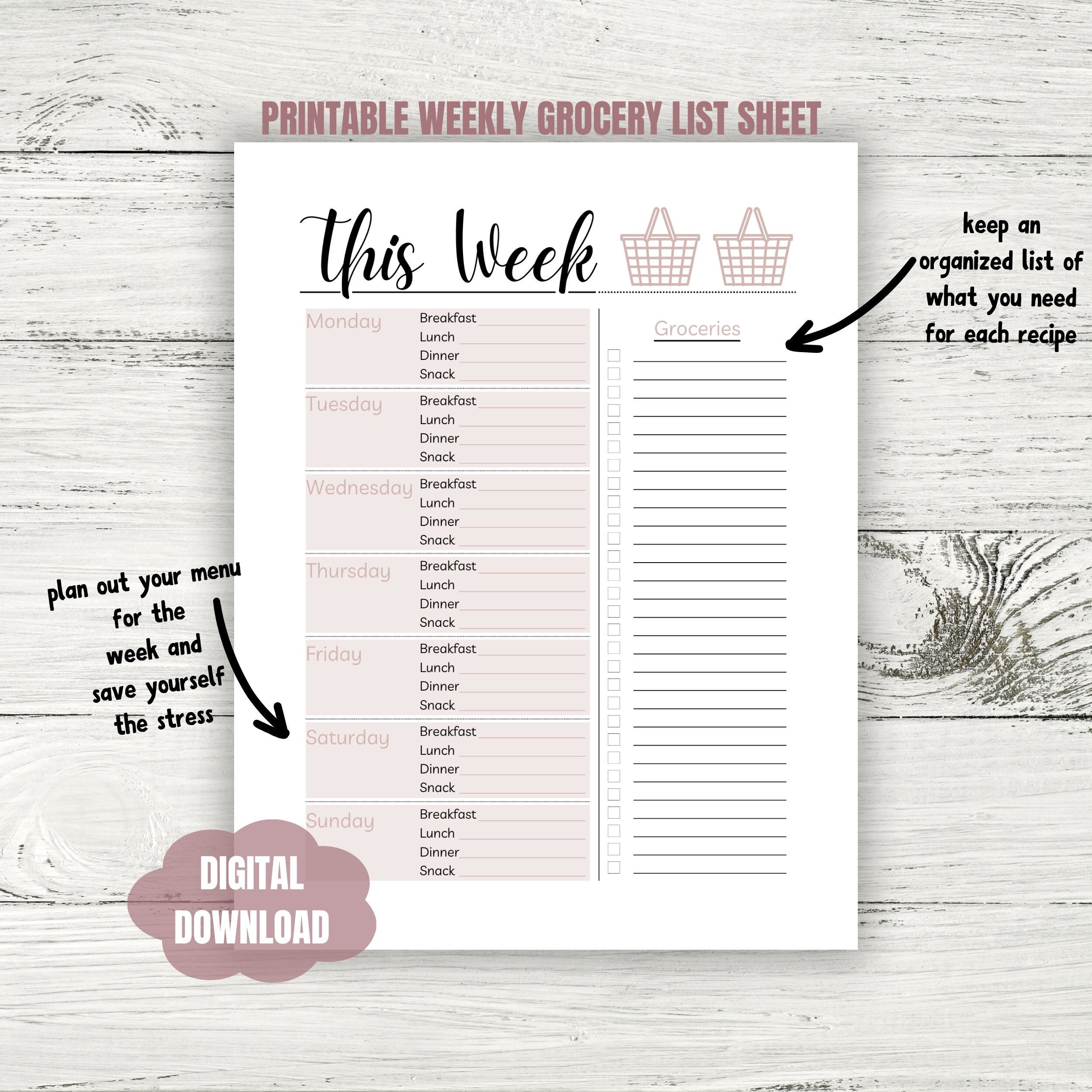 Printable Grocery List Simple Weekly Grocery List Groceries Minimalist ...