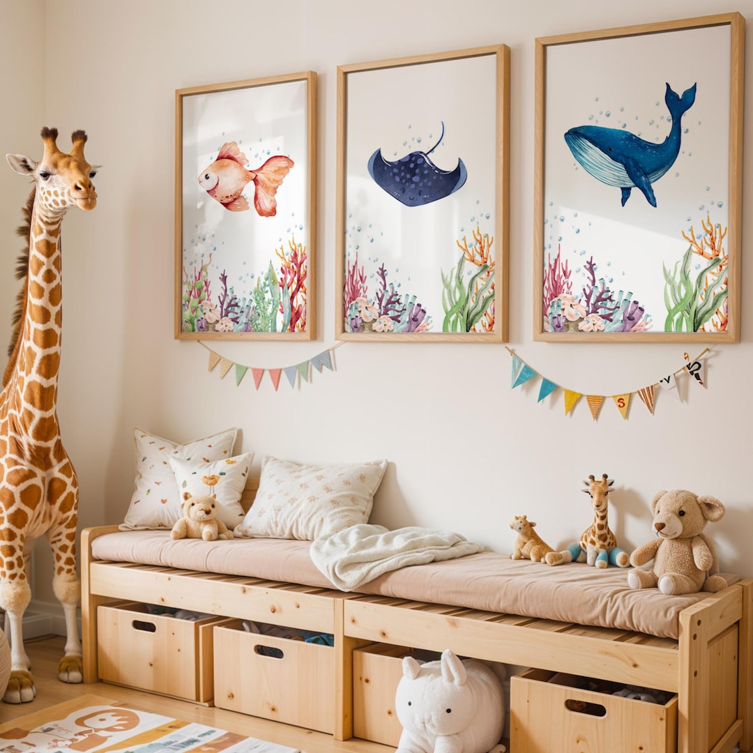 Set of 4 Sea Animal Prints, Ocean Nursery Prints, Under the Ocean ...