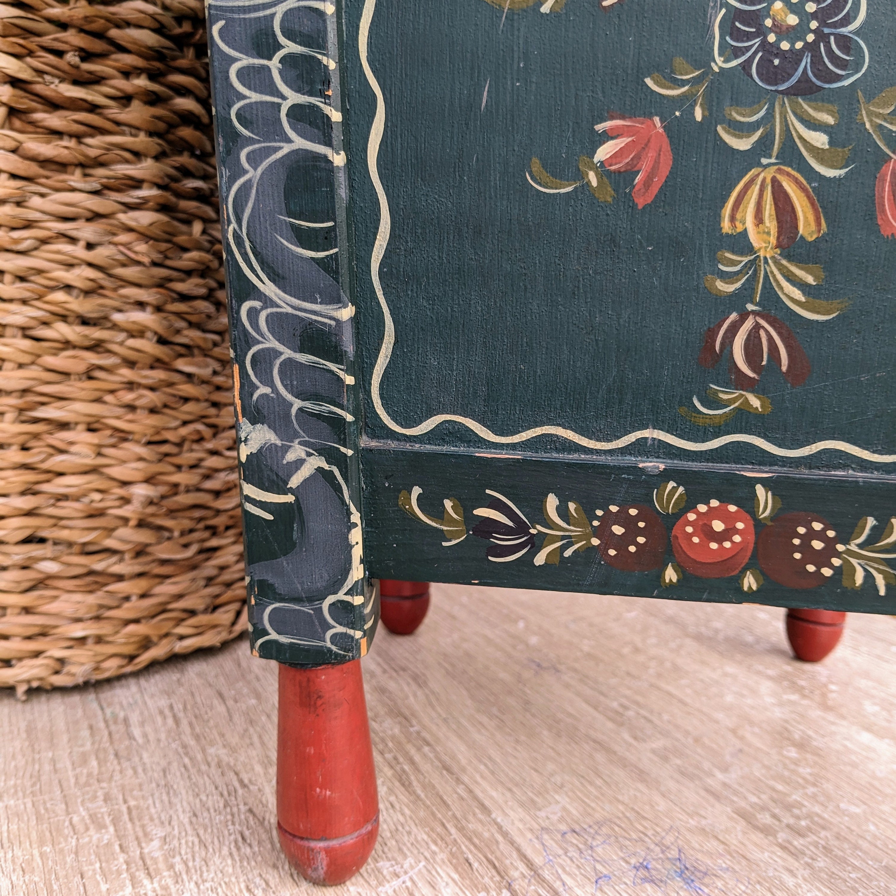 VINTAGE Hindeloopen Wooden Bin Hand Painted Dutch Fries Folk Art Wooden ...