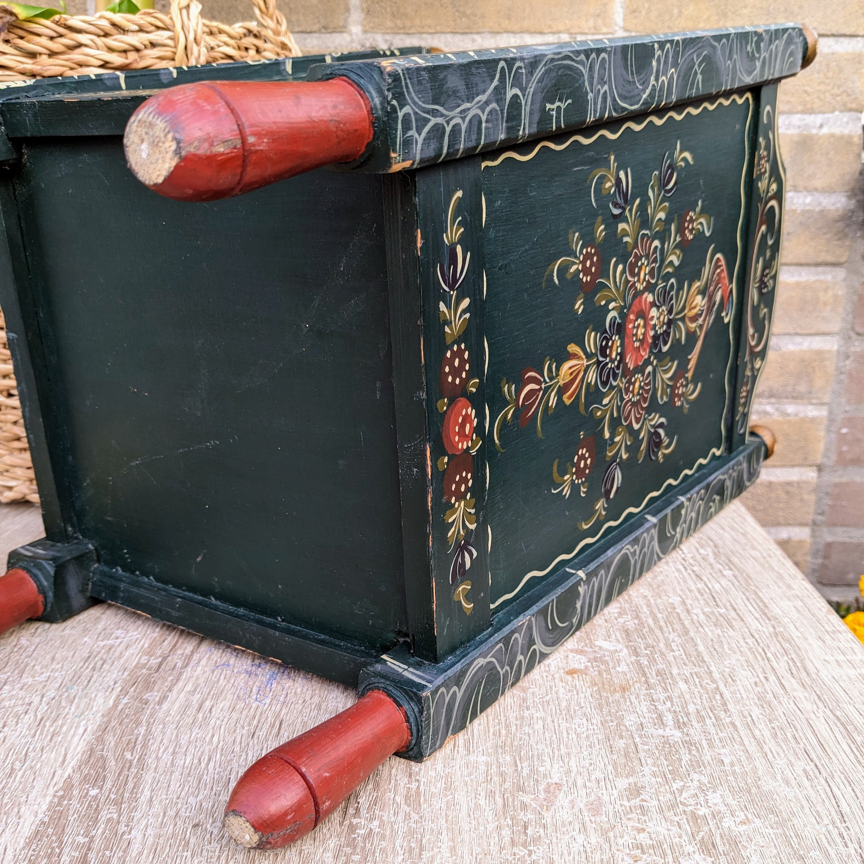 VINTAGE Hindeloopen Wooden Bin Hand Painted Dutch Fries Folk Art Wooden ...