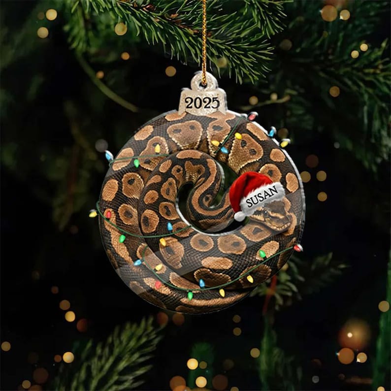 Custom Name Cute Ball Python Xmas Ornament, Christmas Tree Hanging ...