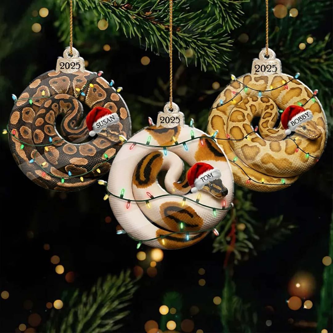 Custom Name Cute Ball Python Xmas Ornament, Christmas Tree Hanging ...