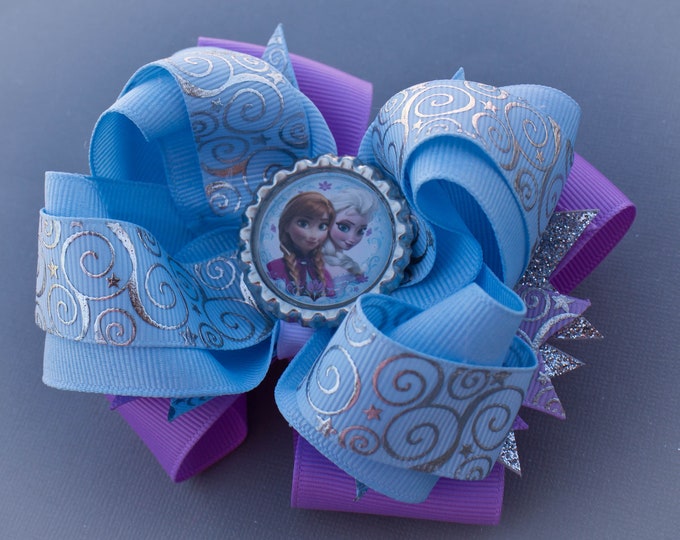 Elsa Hair Bow Frozen Hair Bow Light Blue and Silver Elsa Bow Disney ...