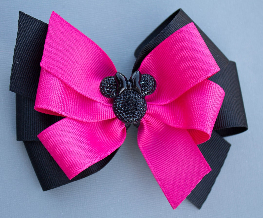 Minnie Mouse Bow, Pink and Black Minnie Mouse Bow, Minnie Bow, Minnie ...
