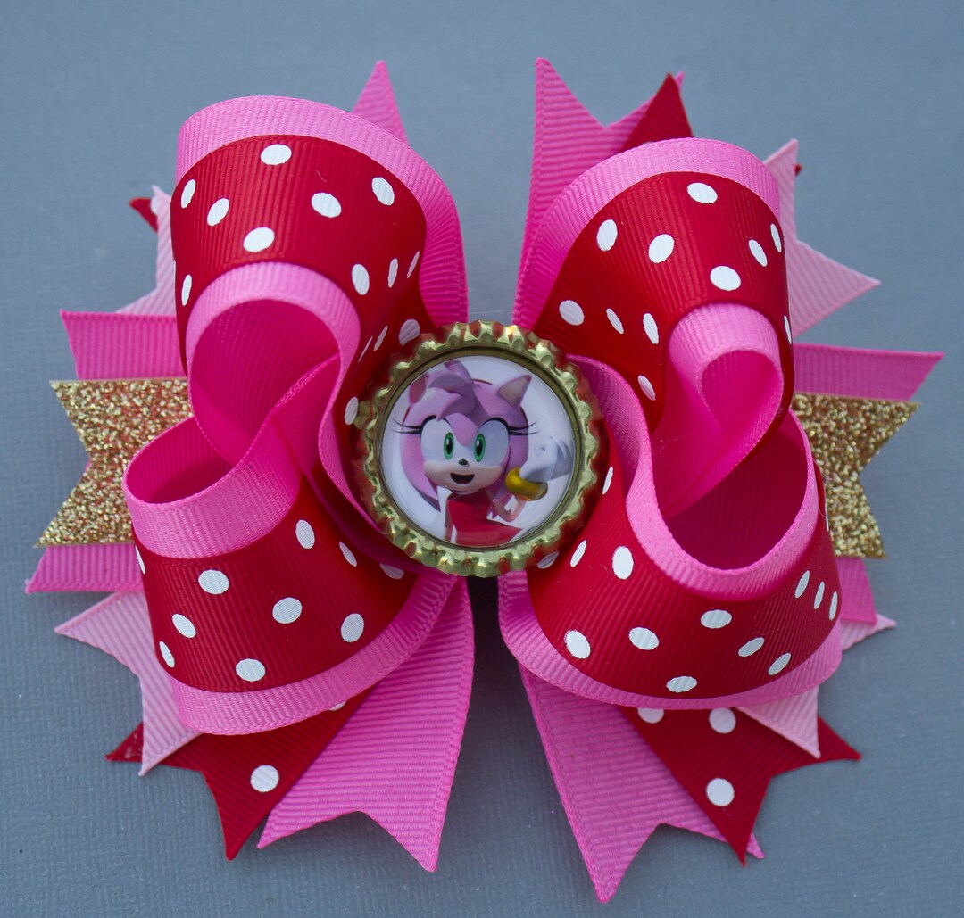 5" Amy Rose Bow, Amy Rose Hair Bow, Sonic Bow, Sonic Hair Bow, Amy Rose ...
