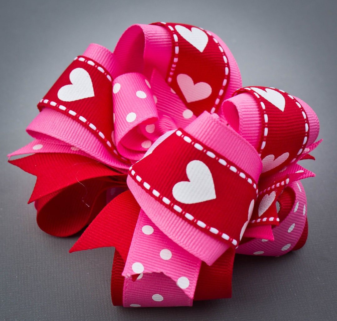 Valentine's Bow, READY to SHIP, Valentine's Day Bow, Pink and Red Heart ...