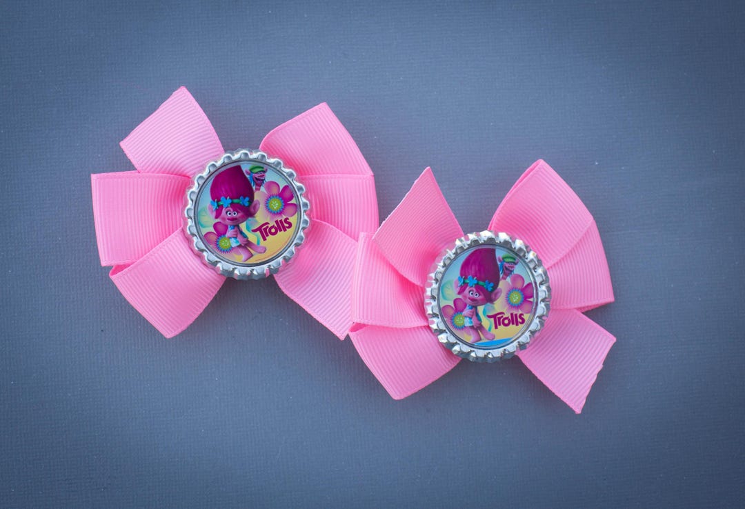 3" Trolls Bows, Set of 2 Toddler Sized Bows, Trolls Hair Bows, Trolls ...