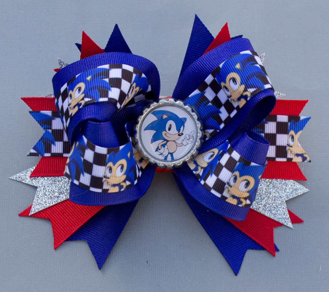 5 1/2" Sonic Bow, Sonic Hair Bow, Sonic Party, Sonic Birthday, Sonic ...
