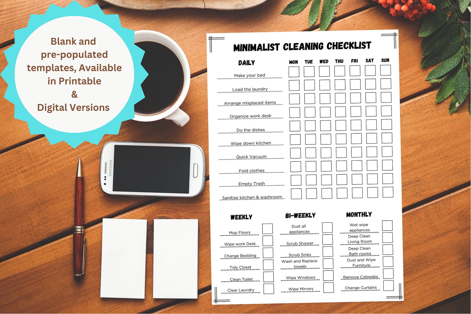 Minimalist Monthly Cleaning Checklist Printable & Digital - Etsy