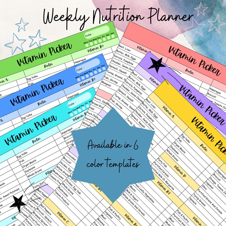 Weekly Nutrition Planner Vitamin & Mineral Charts Printable/digital ...