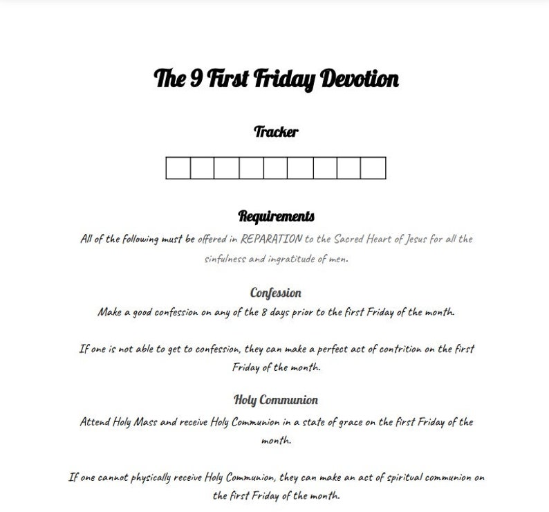 The 9 First Friday Devotion How to Nine First Friday Tracker - Etsy