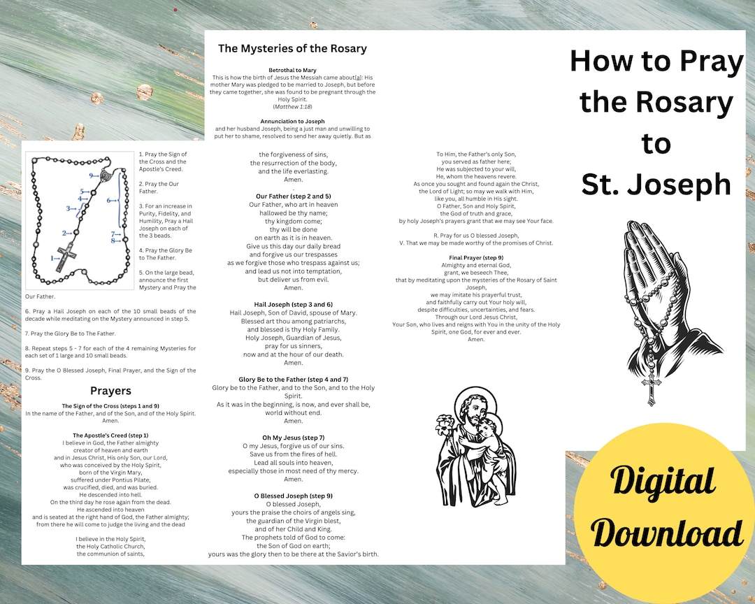 How to Pray the Rosary to St. Joseph Guide, Catholic Devotional Booklet ...