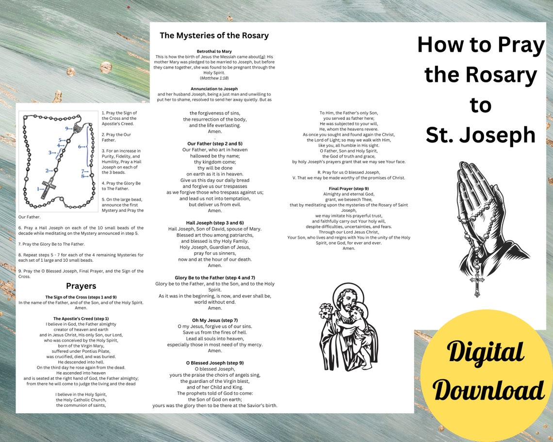 How to Pray the Rosary to St. Joseph Guide, Catholic Devotional Booklet ...