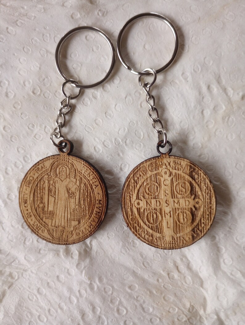 Wooden Keychain – St. Benedict Medal – Laser Engraved - Etsy