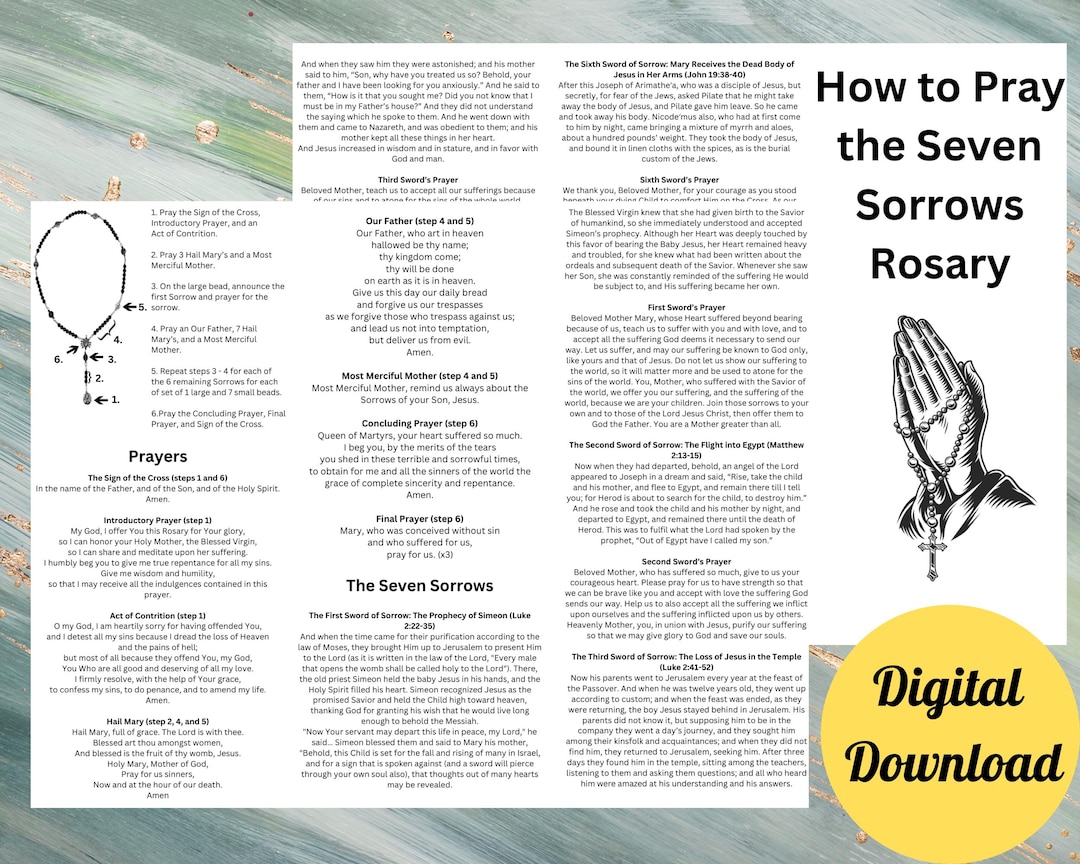 How to Pray the Seven Sorrows Rosary Guide, Catholic Devotional Booklet ...