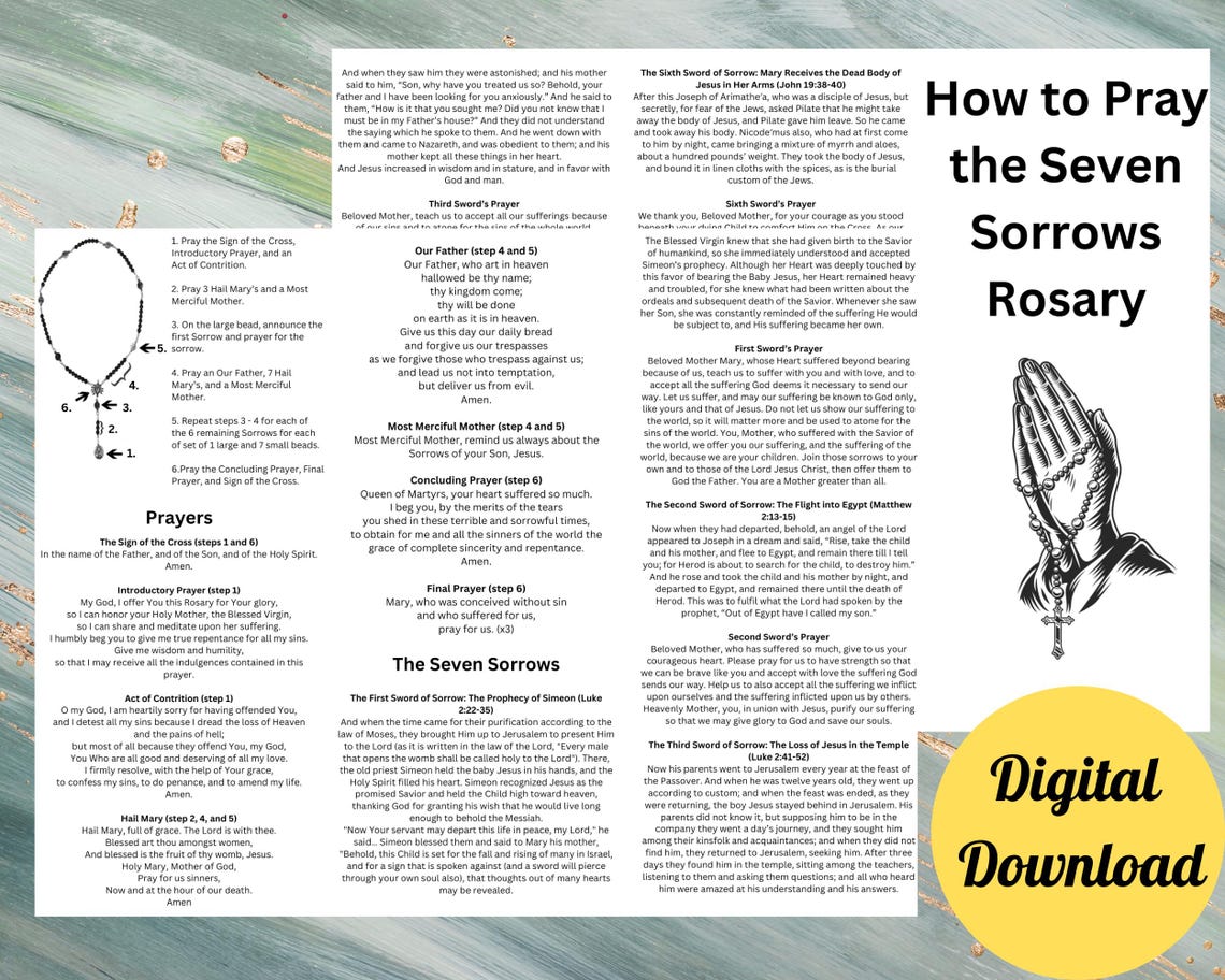 How to Pray the Seven Sorrows Rosary Guide, Catholic Devotional Booklet ...