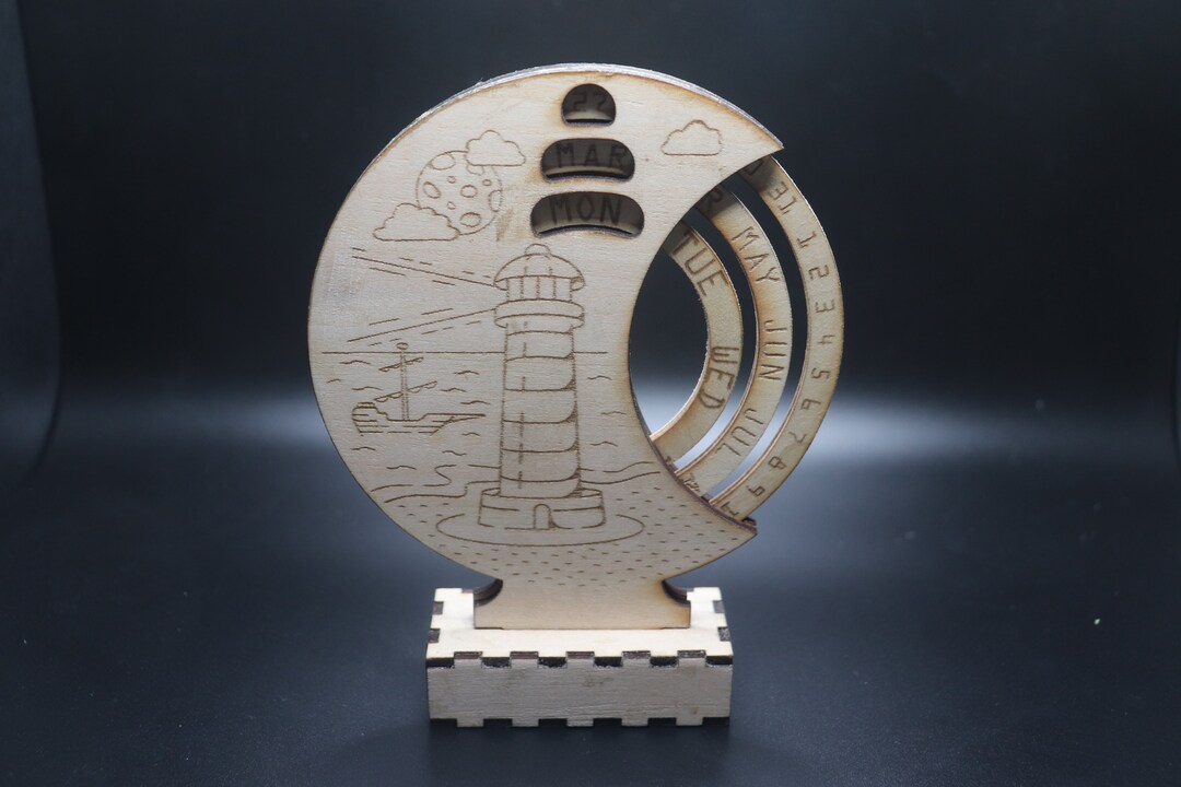 Wooden Laser Engraved Lighthouse Perpetual Calendar – Unique Decorative ...