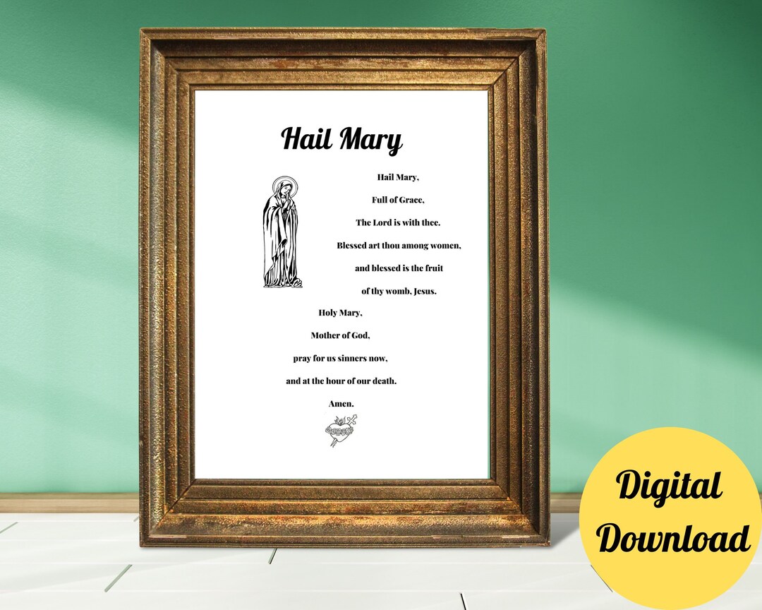 Digital Hail Mary Prayer Print, Catholic Wall Art, Religious Wall Décor ...