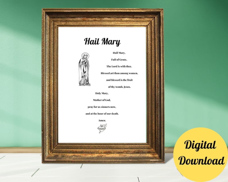 Digital Hail Mary Prayer Print Catholic Wall Art Religious - Etsy