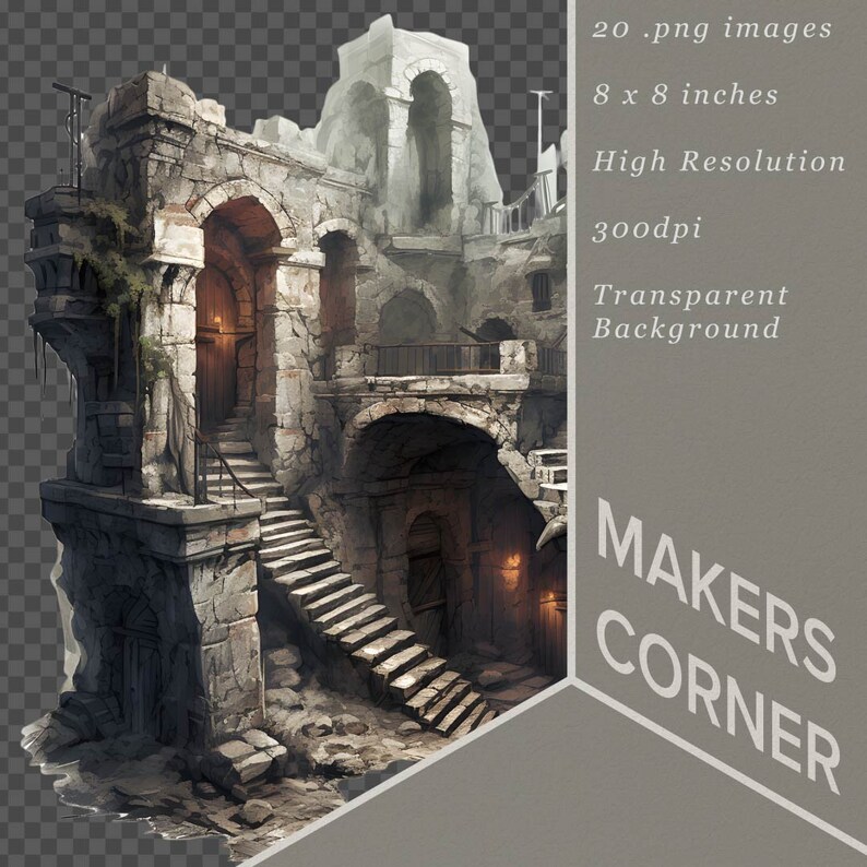 Dungeon Rooms Clip Art Collection Fantasy Rooms and Furniture Graphics ...