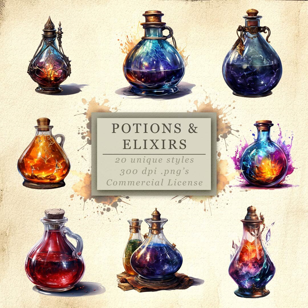 Potions & Elixirs Clip Art Collection for Art and Design, Fantasy Magic ...