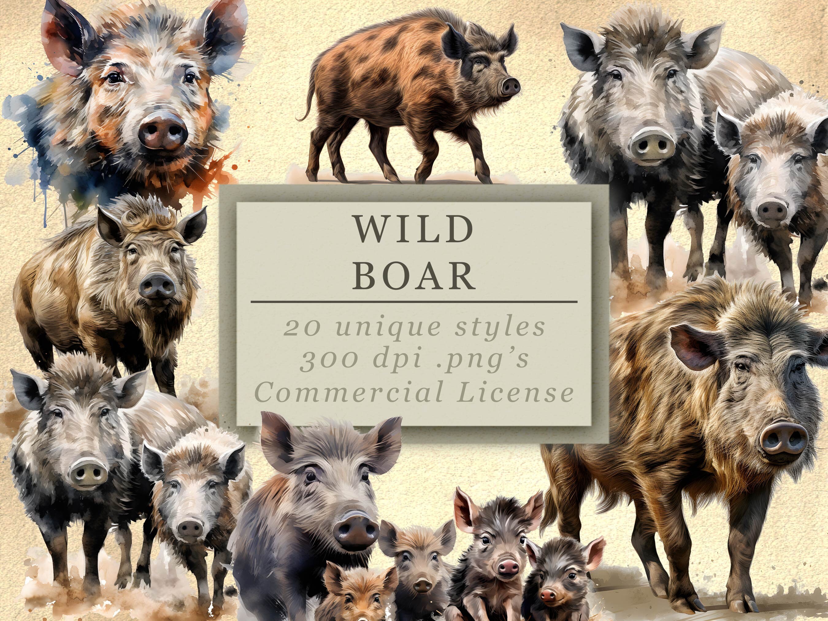 Wild Boar Clip Art Collection High-quality Digital Downloads for Art ...