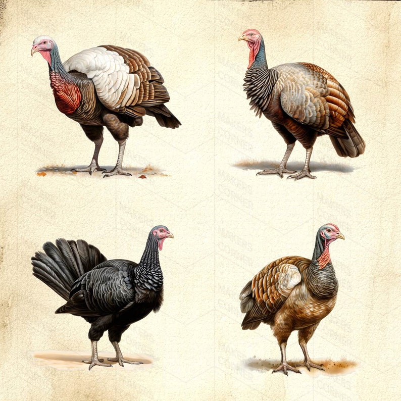 Gobbling Turkeys Clip Art Collection High-quality Digital Downloads for ...