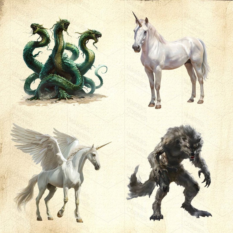 Mythical Creatures Clip Art Collection for Art and Design, Fantasy Art ...