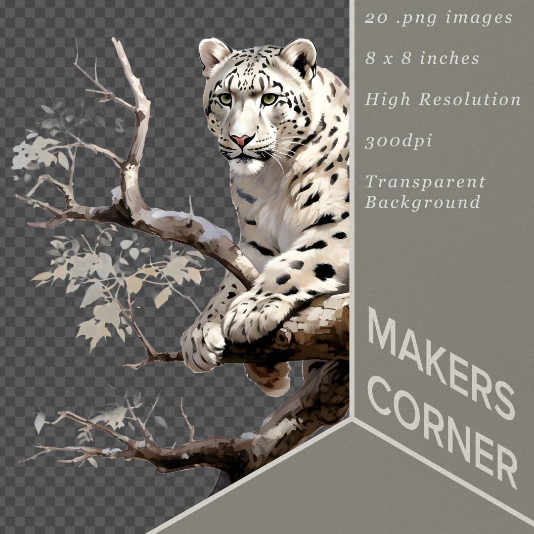 Snow Leopard Clip Art Collection High-quality Digital Downloads for Art ...