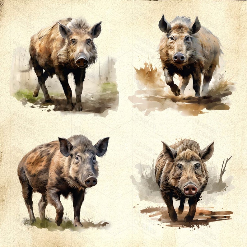 Wild Boar Clip Art Collection High-quality Digital Downloads for Art ...