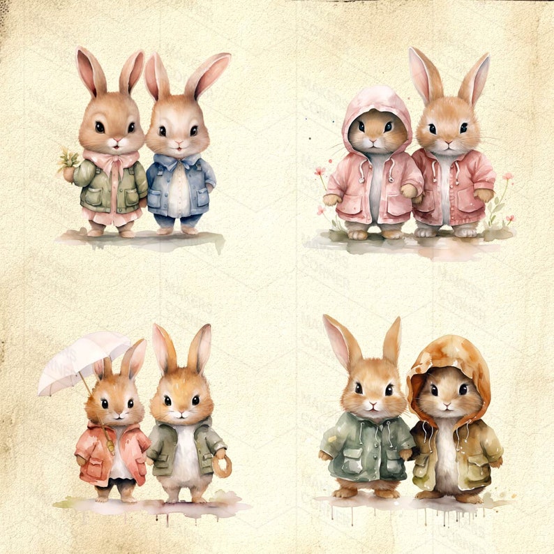 Enchanted Bunny Fashion Clip Art Collection Fantasy Animals Dressed in ...