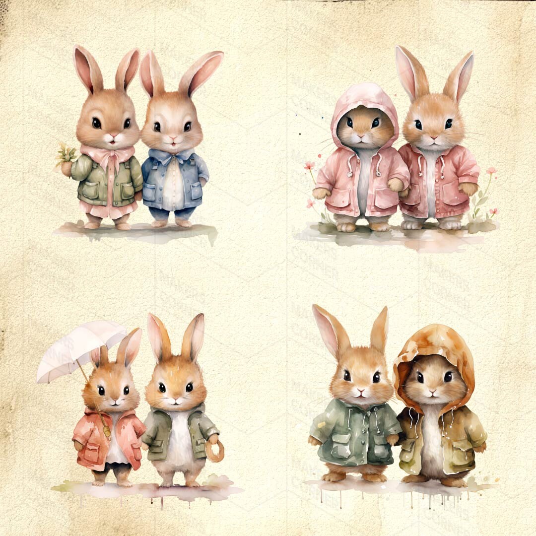 Enchanted Bunny Fashion Clip Art Collection Fantasy Animals Dressed in ...