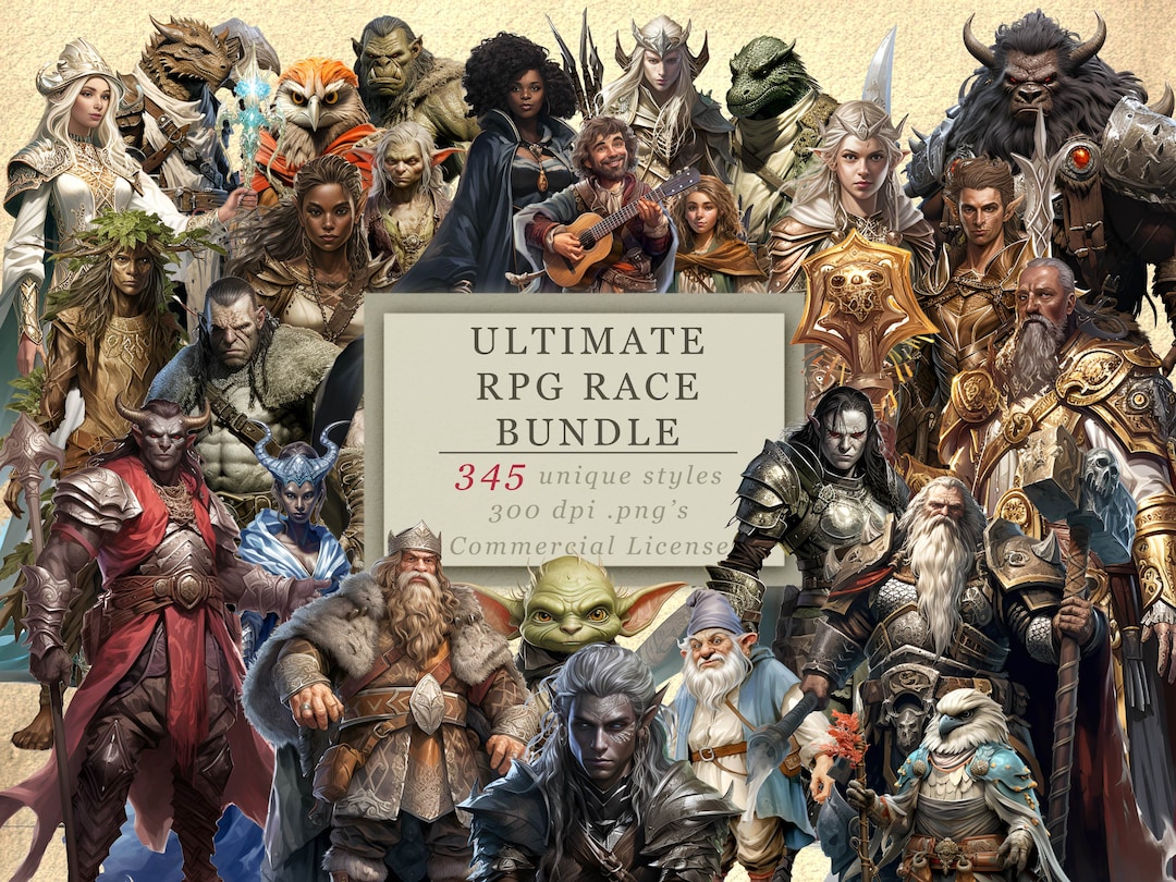 15 Packs! 345 Pngs! Ultimate Fantasy Race Clip Art Bundle for Art and ...