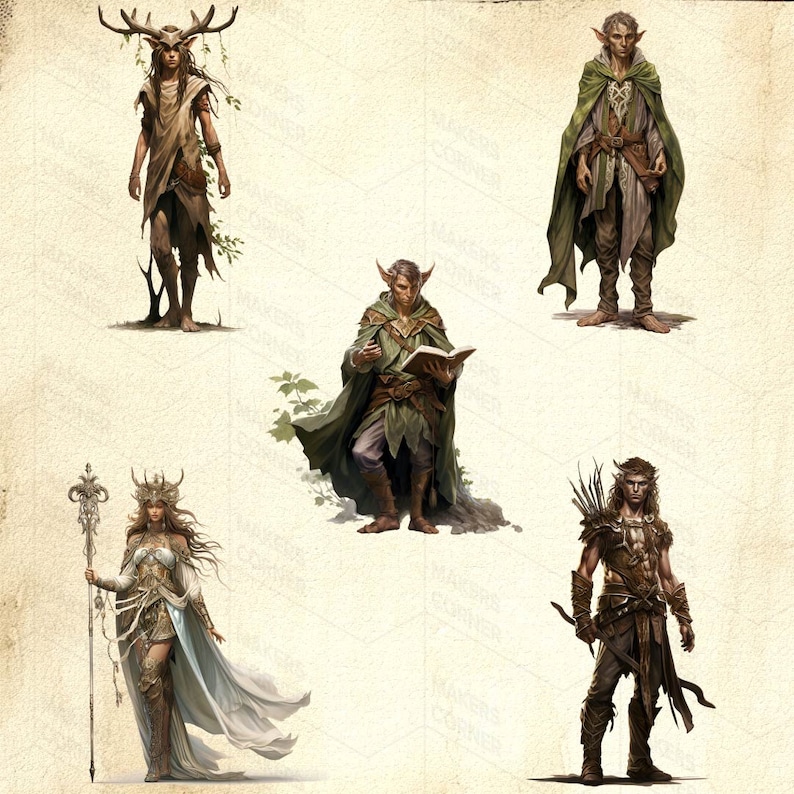 Mysterious Wood Elves Clip Art Collection for Art and Design, RPG ...